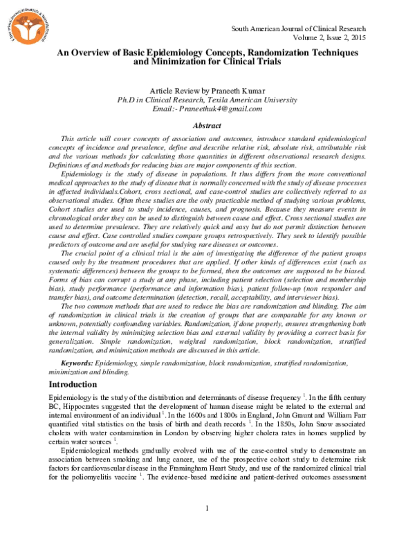 Pdf An Overview Of Basic Epidemiology Concepts Randomization