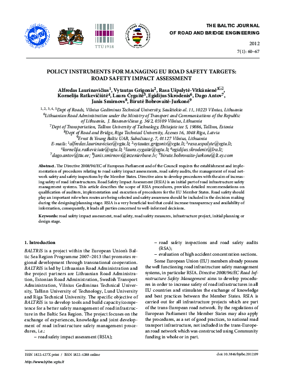 (PDF) Policy Instruments for Managing EU Road Safety Targets: Road ...