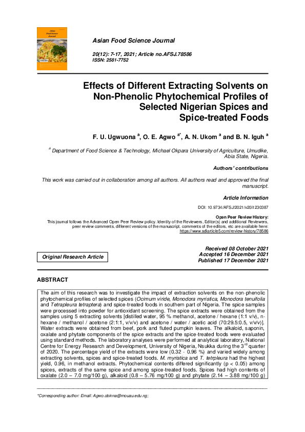 (PDF) Effects of Different Extracting Solvents on Non-Phenolic ...