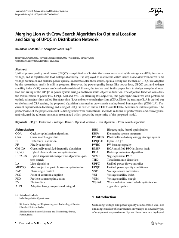 (PDF) Merging Lion with Crow Search Algorithm for Optimal Location and Sizing of UPQC in ...