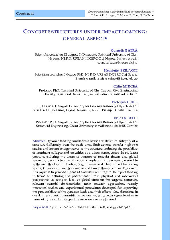 Pdf Concrete Structures Under Impact Loading General Aspects