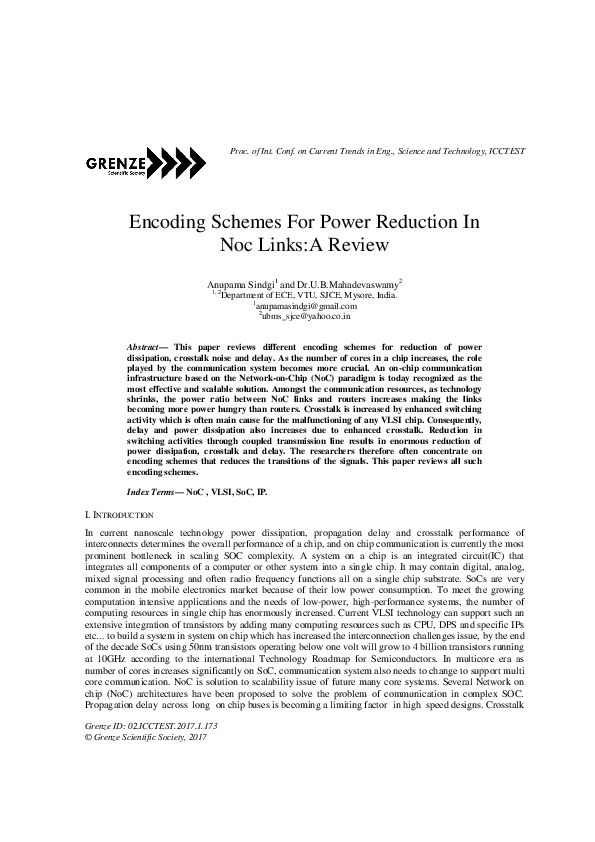 Pdf Encoding Schemes For Power Reduction In Noc Links A Review
