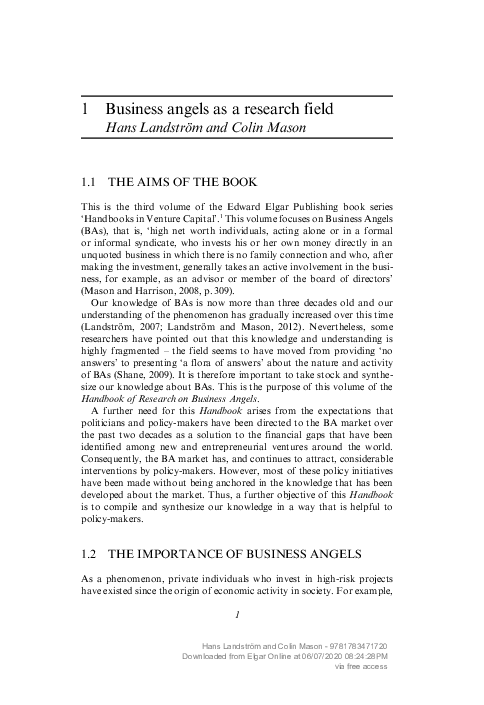 (PDF) Business angels as a research field