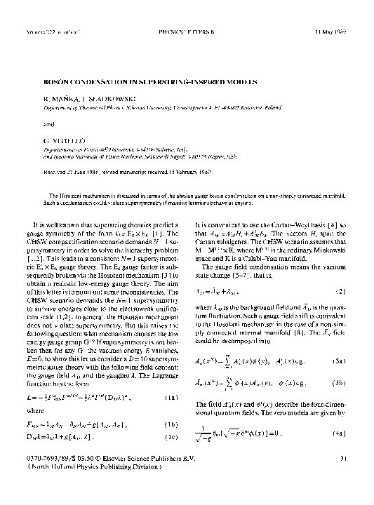 (PDF) Boson condensation in superstring-inspired models