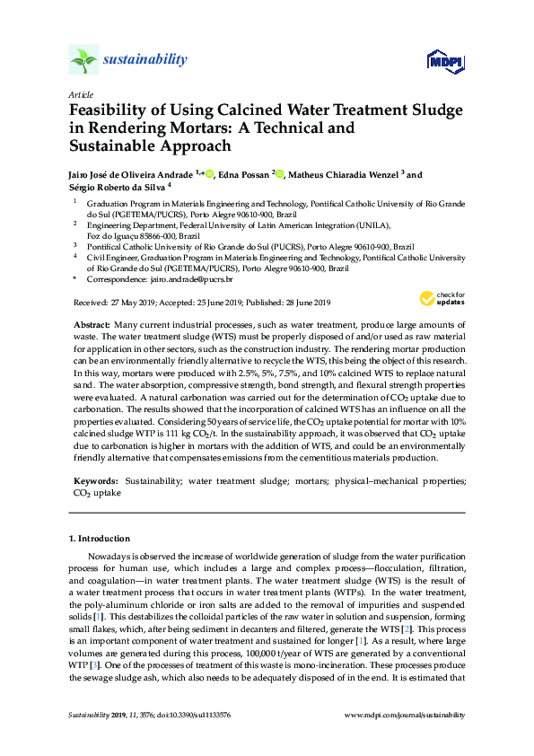 (PDF) Feasibility of Using Calcined Water Treatment Sludge in Rendering ...
