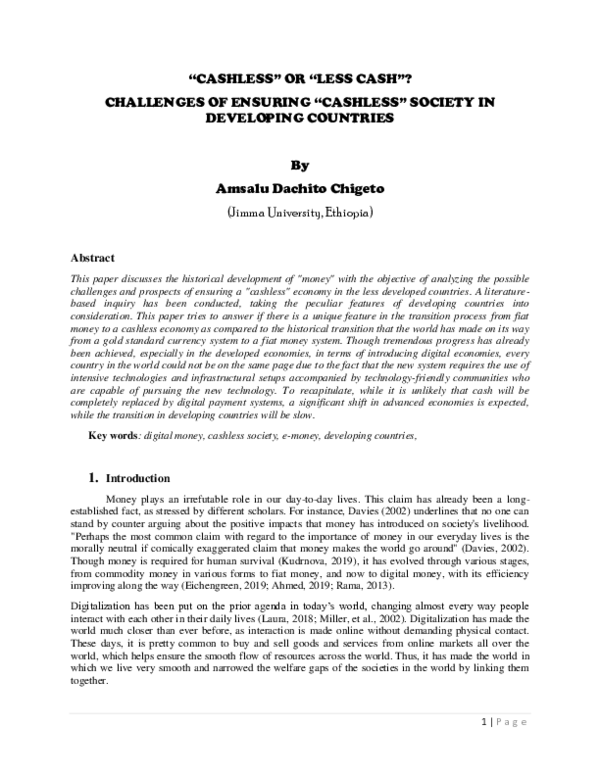 (PDF) “CASHLESS” OR “LESS CASH”? CHALLENGES OF ENSURING “CASHLESS ...