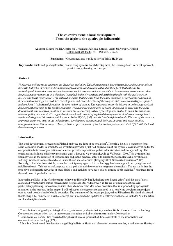 (PDF) The co-evolvement in local development-From the triple to the quadruple helix model