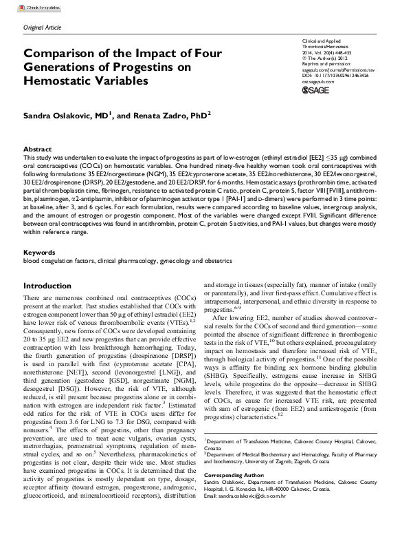 (PDF) Comparison of the Impact of Four Generations of Progestins on ...