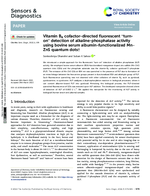 (PDF) Vitamin B6 cofactor directed fluorescent turn-on detection of ...