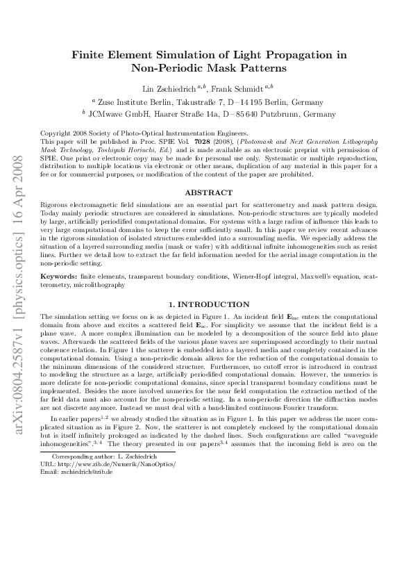 (PDF) Finite element simulation of light propagation in non-periodic ...