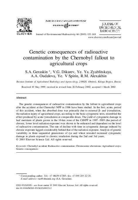(PDF) Genetic consequences of radioactive contamination by the ...