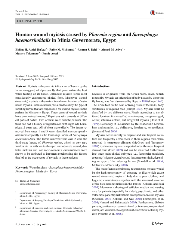 (PDF) Human wound myiasis caused by Phormia regina and Sarcophaga ...