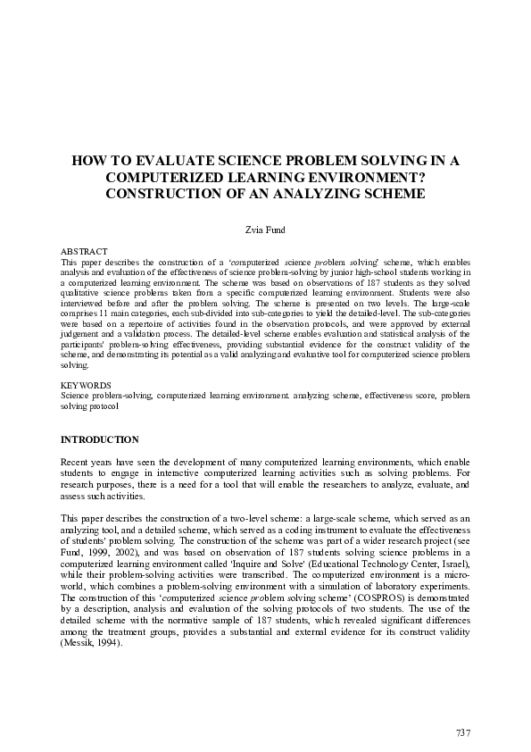 Pdf How To Evaluate Science Problem Solving In A Computerized