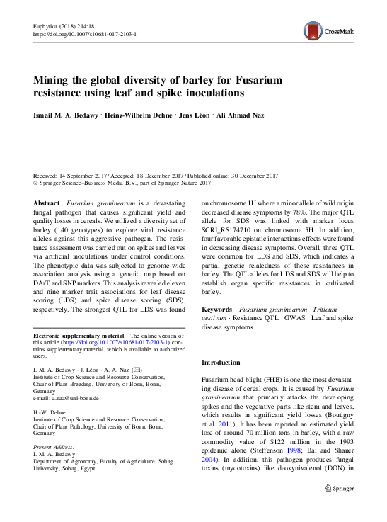 (PDF) Mining the global diversity of barley for Fusarium resistance ...