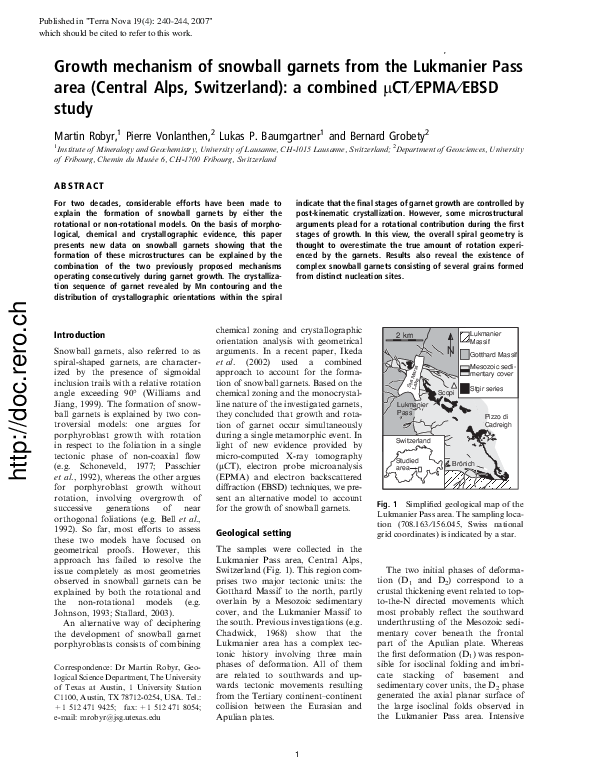 (PDF) Growth mechanism of snowball garnets from the Lukmanier Pass area ...