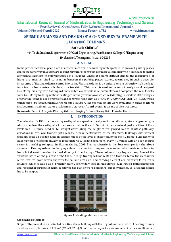 (PDF) SEISMIC ANALYSIS AND DESIGN OF A G+5 STOREY RC FRAME WITH FLOATING COLUMNS
