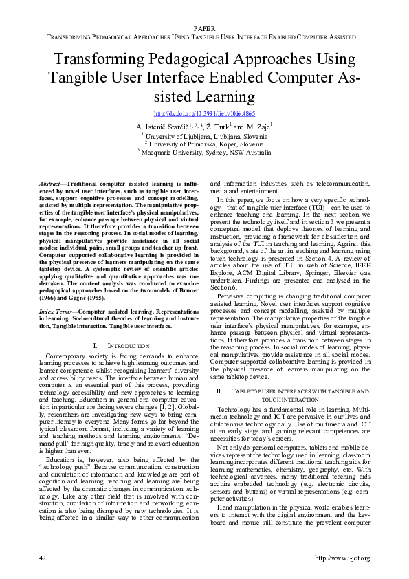 (PDF) Transforming Pedagogical Approaches Using Tangible User Interface Enabled Computer ...