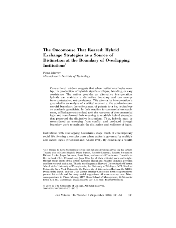 (PDF) The Oncomouse That Roared: Hybrid Exchange Strategies as a Source ...