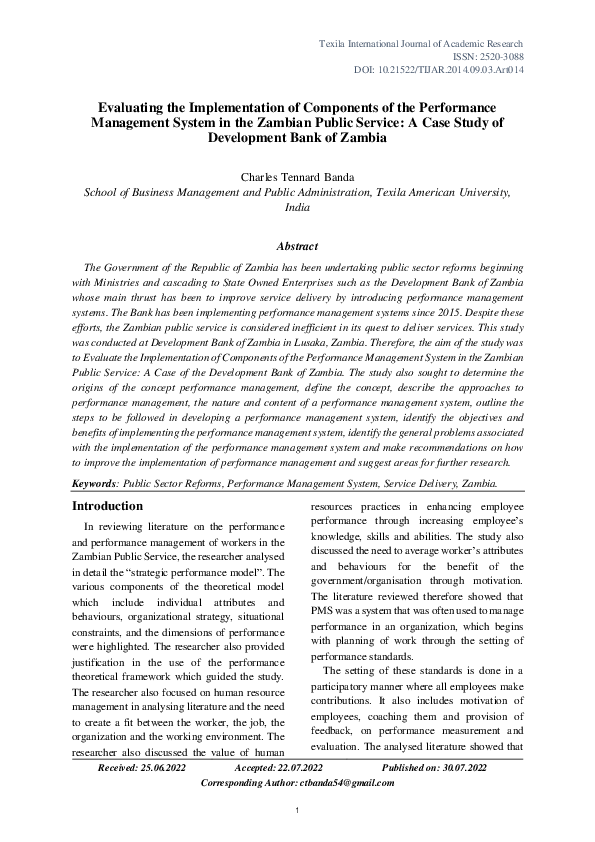 (PDF) Evaluating the Implementation of Components of the Performance Management System in the ...