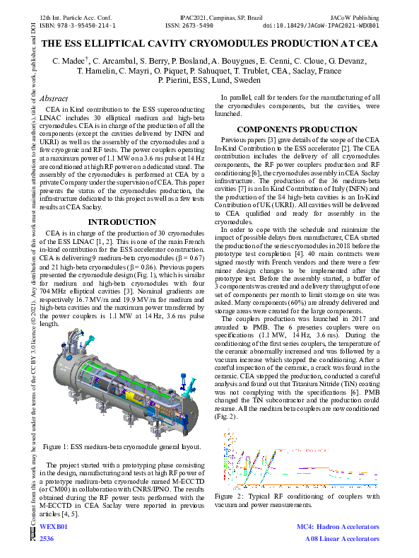 (PDF) The ESS Elliptical Cavity Cryomodules Production at CEA