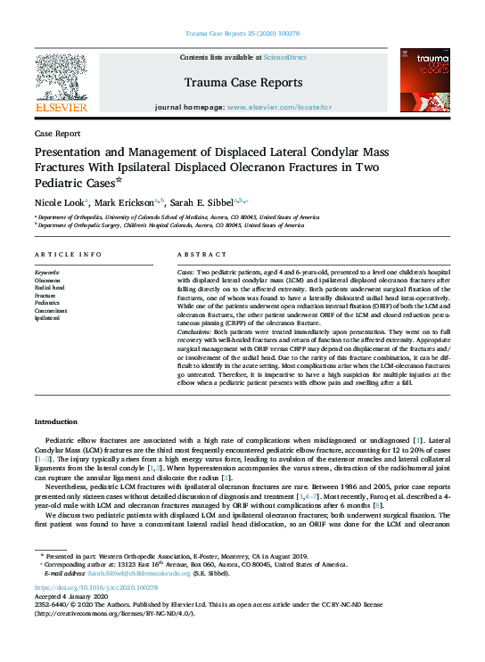(PDF) Presentation and Management of Displaced Lateral Condylar Mass ...