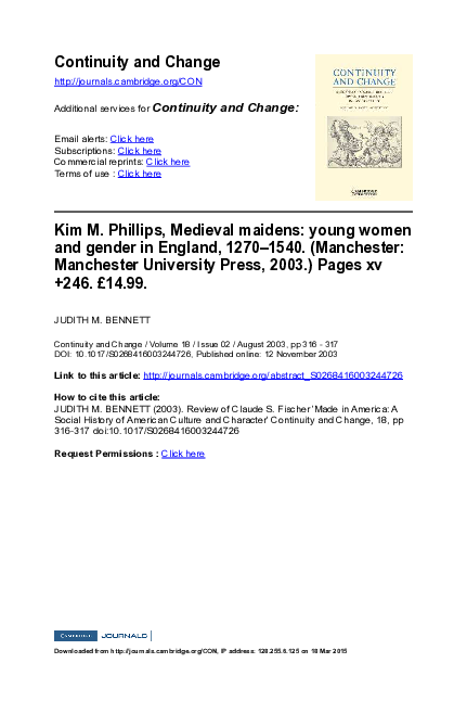 (PDF) Kim M. Phillips, Medieval maidens: young women and gender in ...