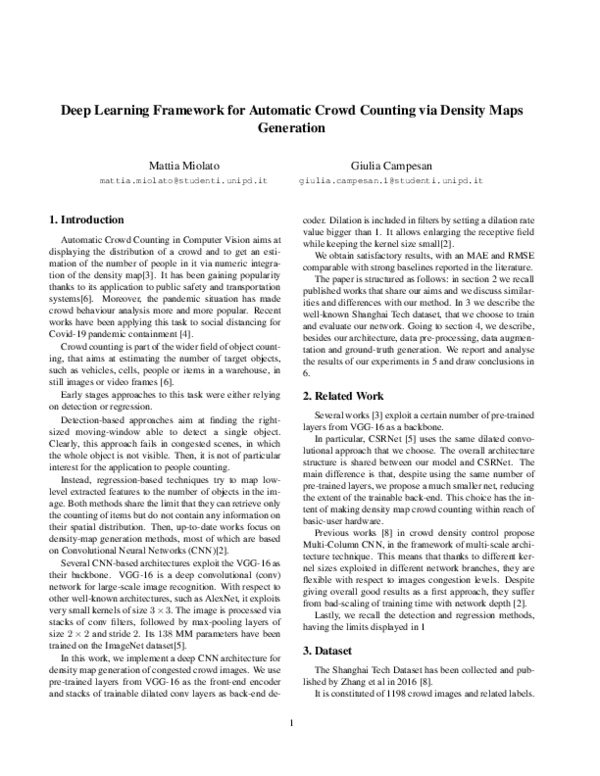 (PDF) Deep Learning Framework for Automatic Crowd Counting via Density Maps Generation