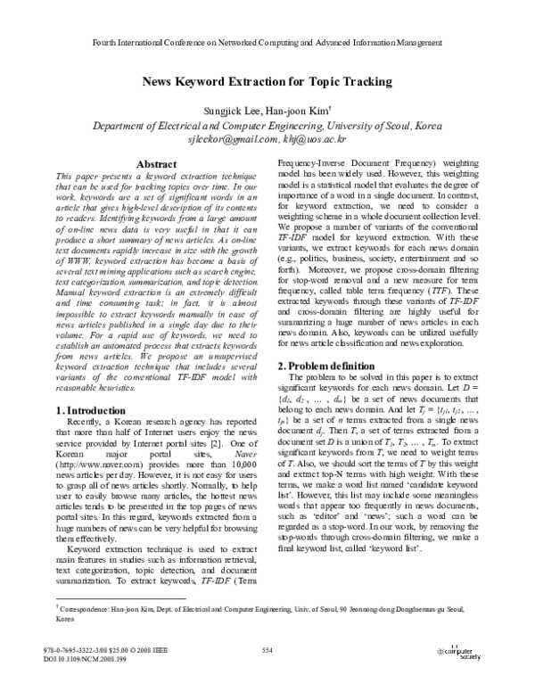 (PDF) News Keyword Extraction for Topic Tracking