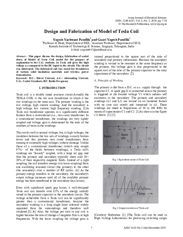 (PDF) Design and Fabrication of Model of Tesla Coil