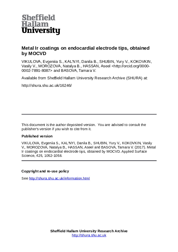 (PDF) Metal Ir coatings on endocardial electrode tips, obtained by MOCVD