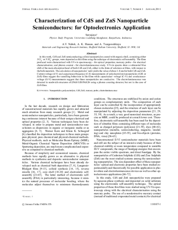 (PDF) Characterization of CdS and ZnS Nanoparticle Semiconductors: for ...