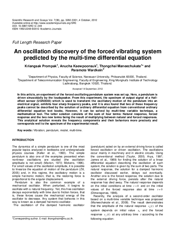 (PDF) An oscillation discovery of the forced vibrating system predicted ...