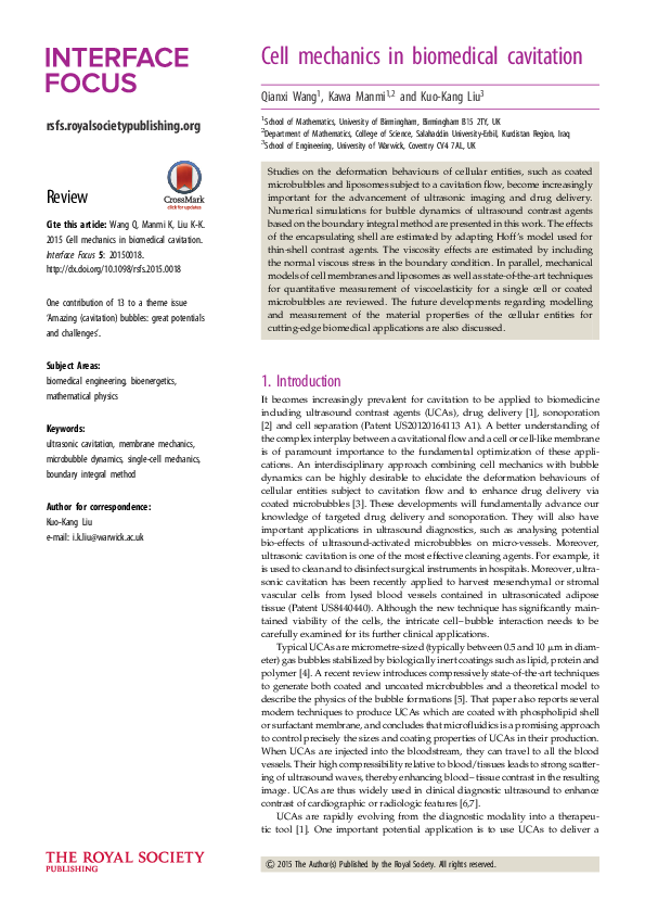 (PDF) Cell mechanics in biomedical cavitation