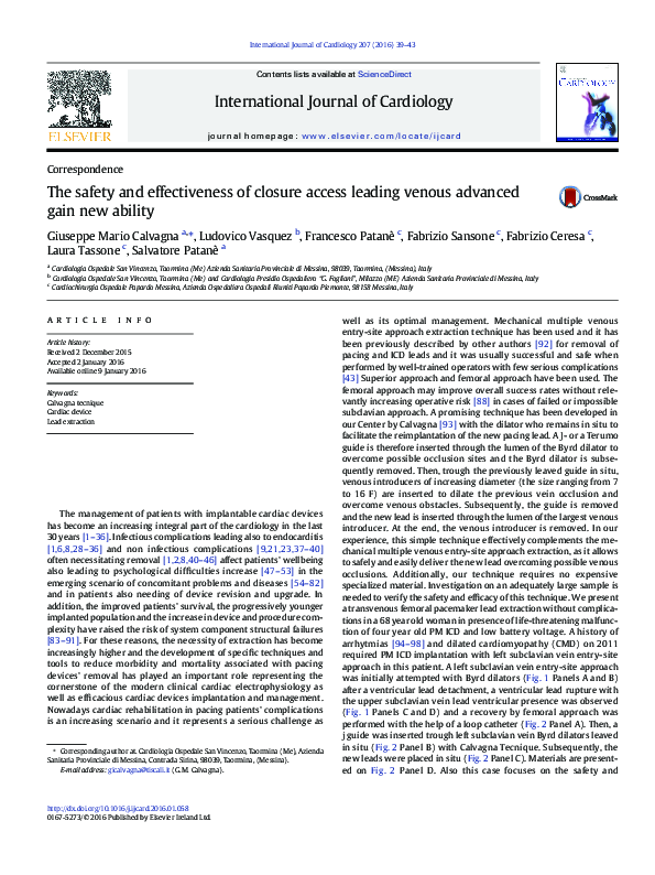 (PDF) The safety and effectiveness of closure access leading venous ...