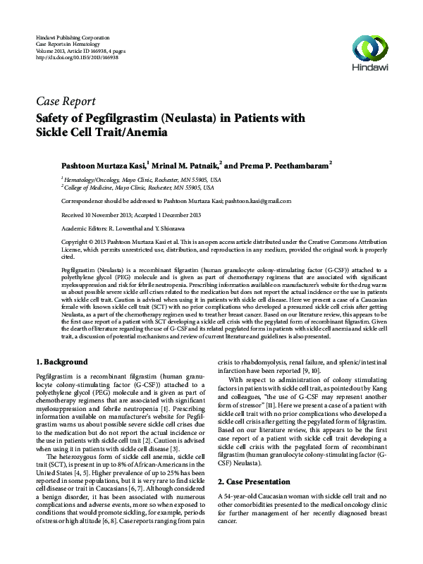 (PDF) Safety of Pegfilgrastim (Neulasta) in Patients with Sickle Cell ...