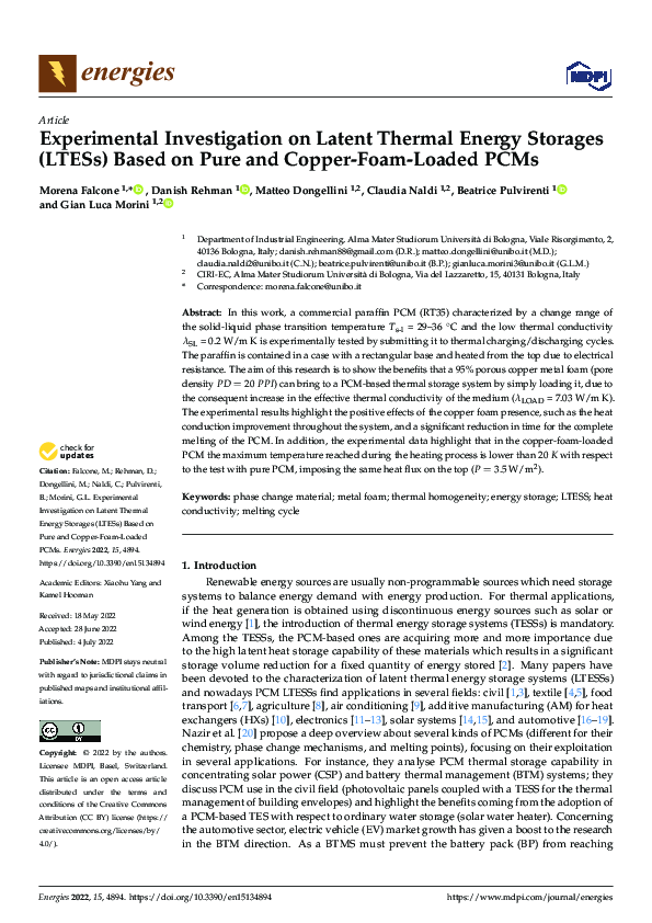 (PDF) Experimental Investigation on Latent Thermal Energy Storages ...
