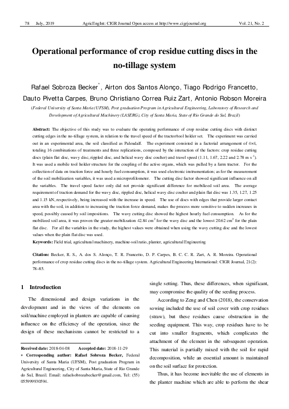 (PDF) Operational performance of crop residue cutting discs in the no ...