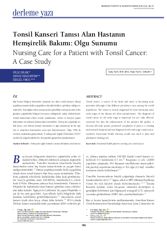 (PDF) Nursing Care in patient’s with Tonsil Cancer diagnosis: A Case Report