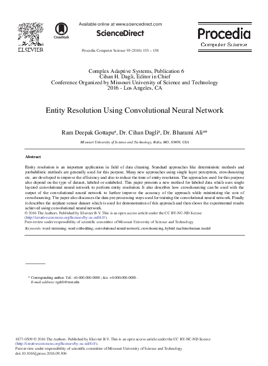 (PDF) Entity Resolution Using Convolutional Neural Network