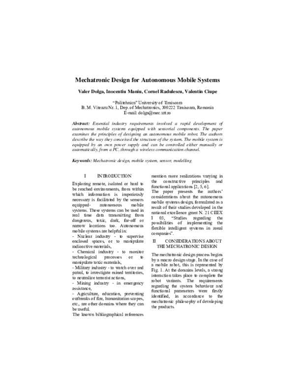 (PDF) Mechatronic Design for Autonomous Mobile Systems