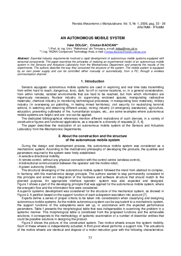 Pdf An Autonomous Mobile System