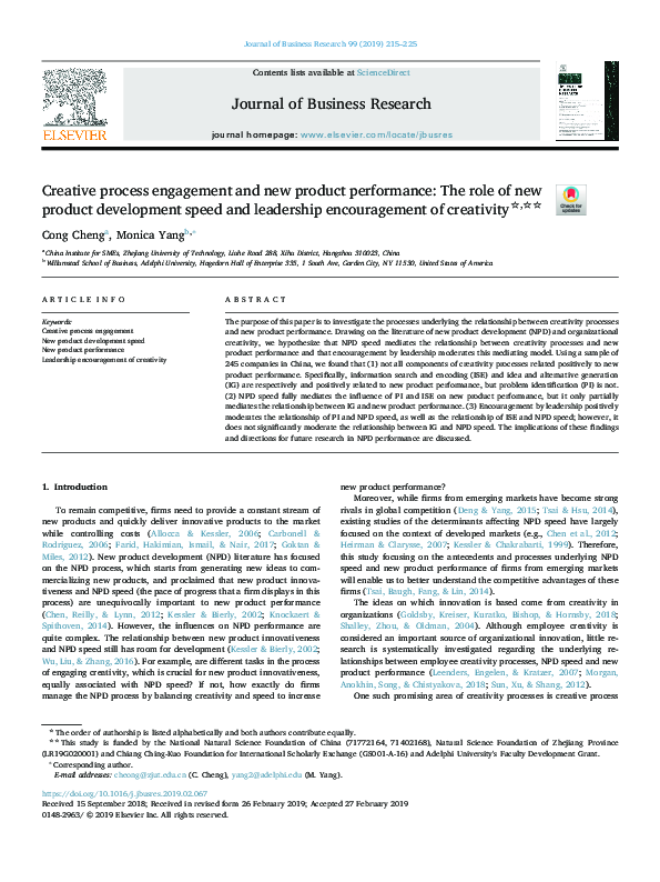 (PDF) Creative process engagement and new product performance: The role of new product ...