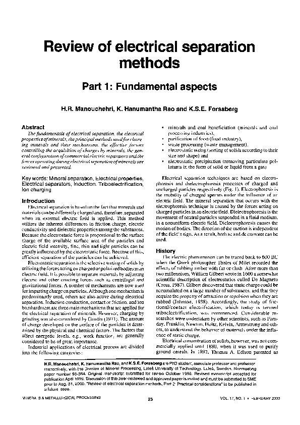 (PDF) Review of electrical separation methods