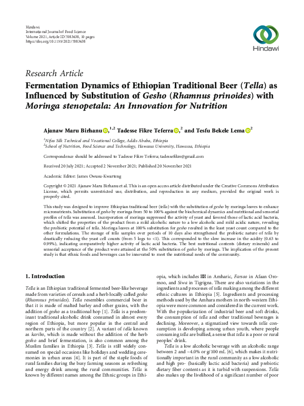 (PDF) Fermentation Dynamics of Ethiopian Traditional Beer (Tella) as ...