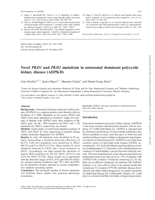 (PDF) Novel PKD1 and PKD2 mutations in autosomal dominant polycystic ...