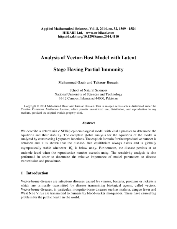 Pdf Analysis Of Vector Host Model With Latent Stage Having Partial