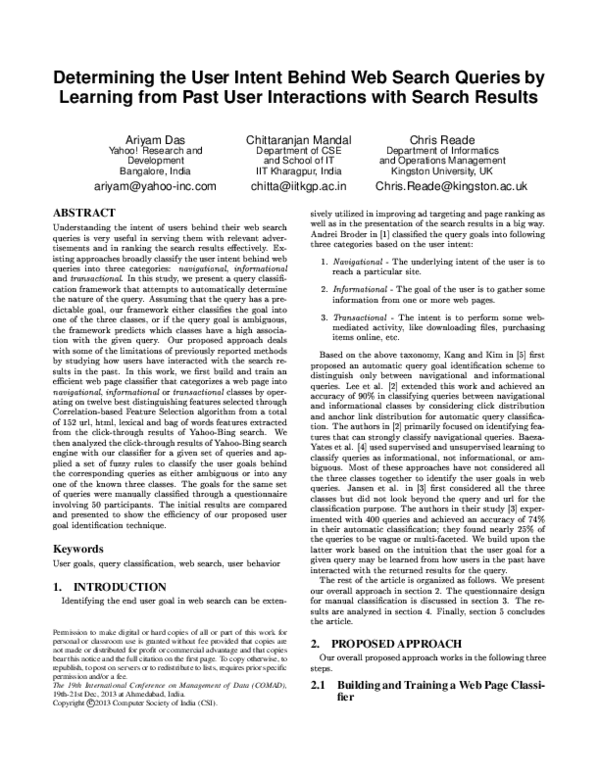 (PDF) Determining the user intent behind web search queries by learning from past user ...