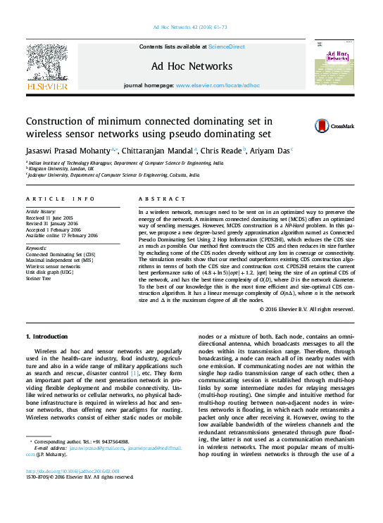 (PDF) Construction of minimum connected dominating set in wireless sensor networks using pseudo ...