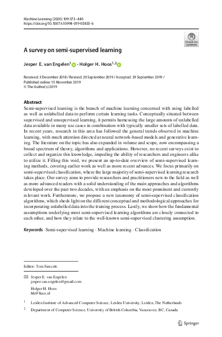 (PDF) A Survey of Semi-Supervised Learning Methods