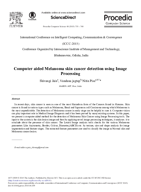 (PDF) Computer Aided Melanoma Skin Cancer Detection Using Image Processing